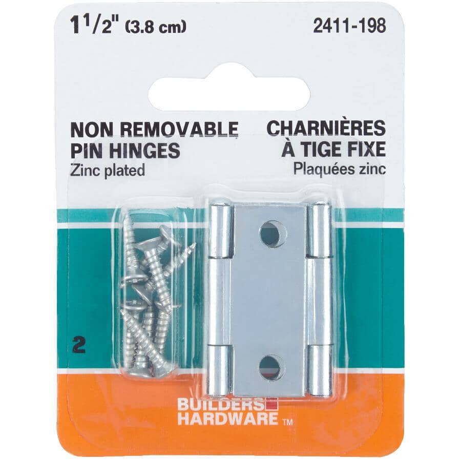 Builder'S Hardware 2 Pack 1-1/2" Zinc Fixed Pin Narrow Hinges | Home ...