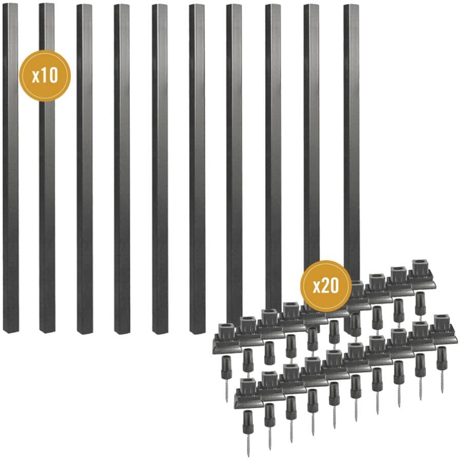 NUVO IRON 32" Square Black Steel Balusters with Connectors | Home Hardware