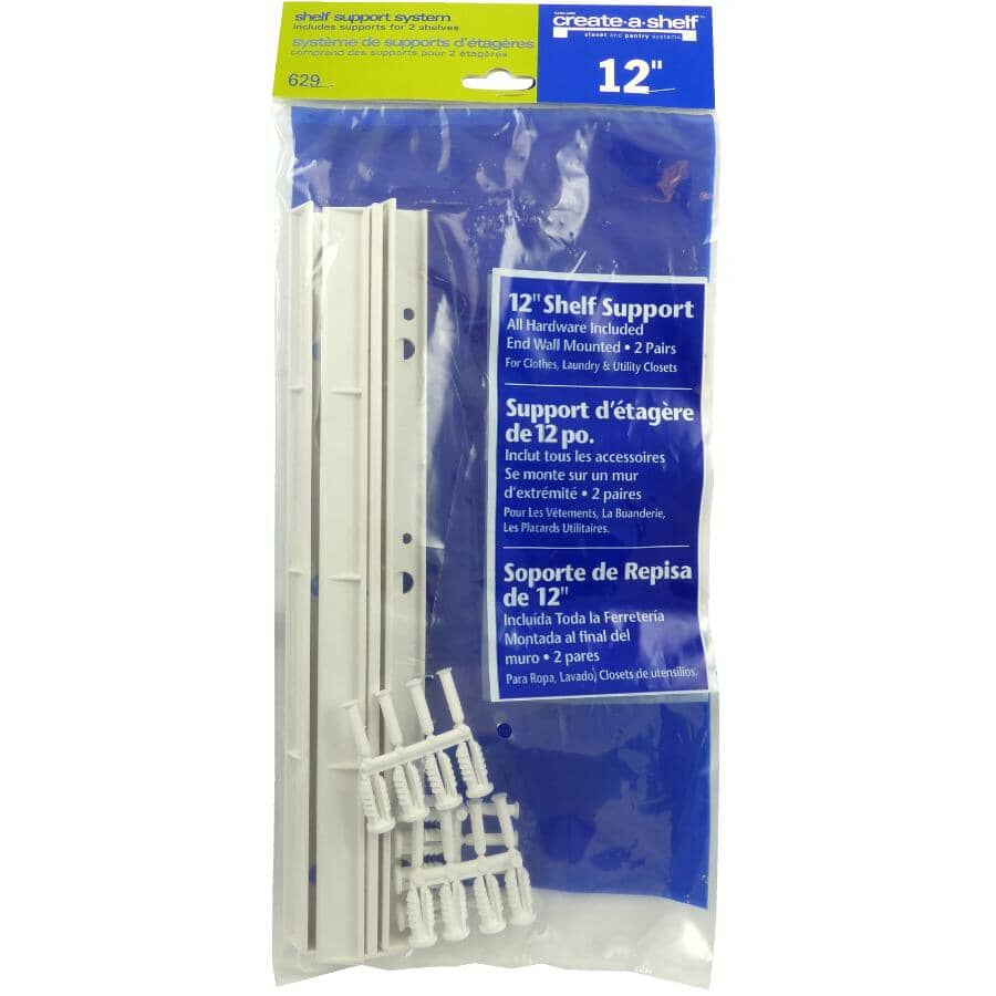 CREATE A SHELF 2 Pair Per Pack 12" White ABS Side Shelf Supports | Home ...