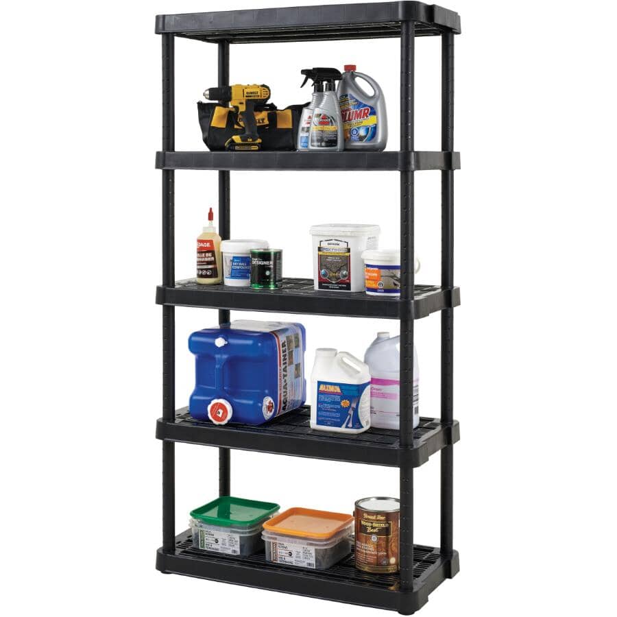 MAXIT 36" x 18" x 72" 5 Shelf Heavy Duty Black Poly Shelving Unit ...