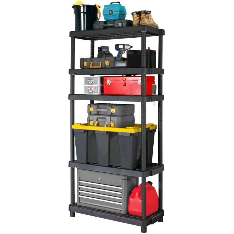 MAXIT 36" x 18" x 72" 5 Shelf Heavy Duty Black Poly Shelving Unit ...