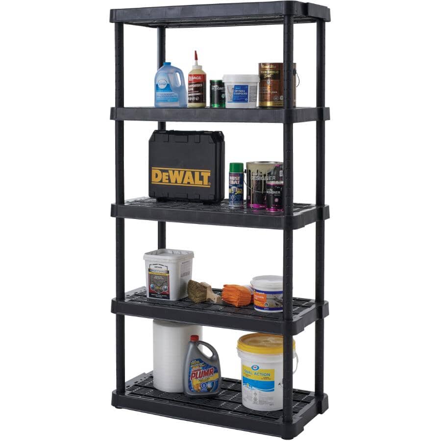 MAXIT 36" x 18" x 72" 5 Shelf Heavy Duty Black Poly Shelving Unit ...