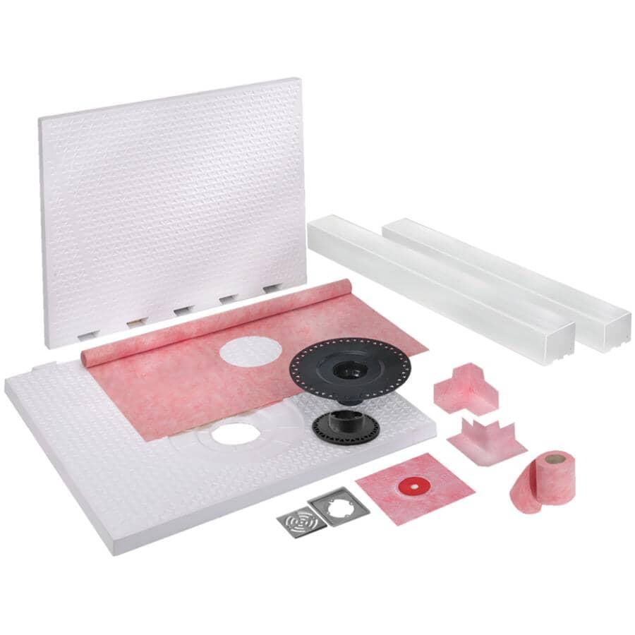 PROVA 32" x 60" Shower Kit, with Stainless Steel Offset Drain & Curb ...