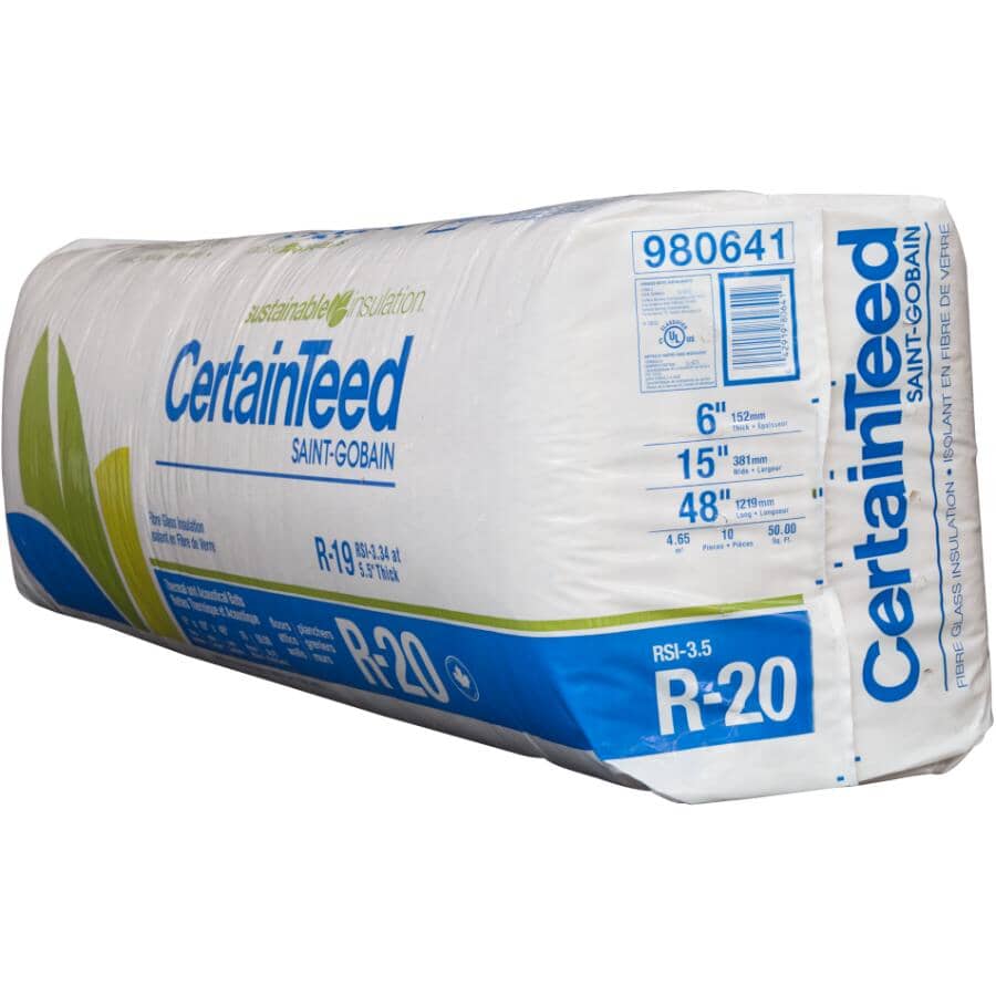 CERTAINTEED R20 x 15" Fiberglass Insulation, covers 50 sq. ft. | Home ...