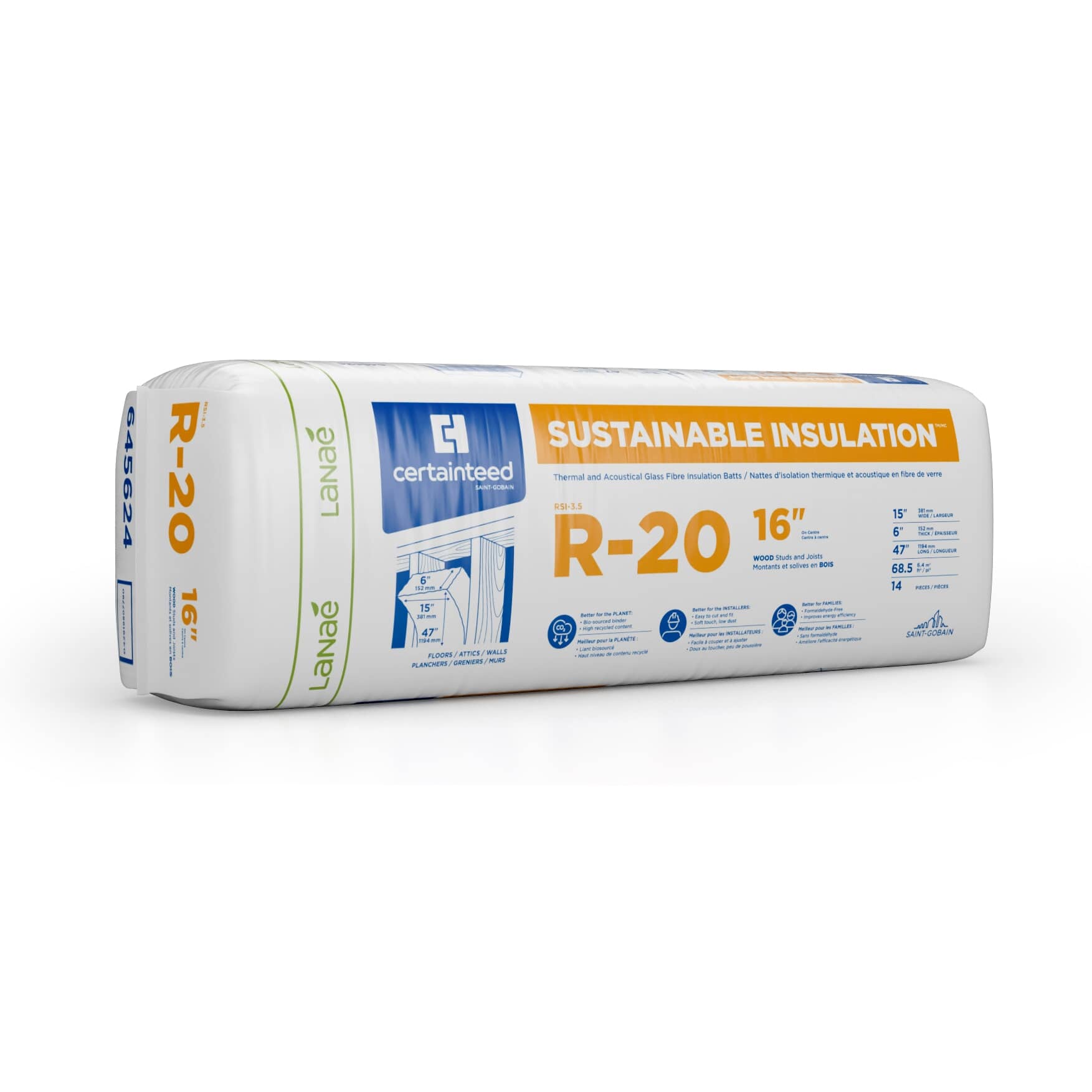 LANAE R20 x 15" Fiberglass Insulation, covers 68.54 sq. ft. | Home Hardware