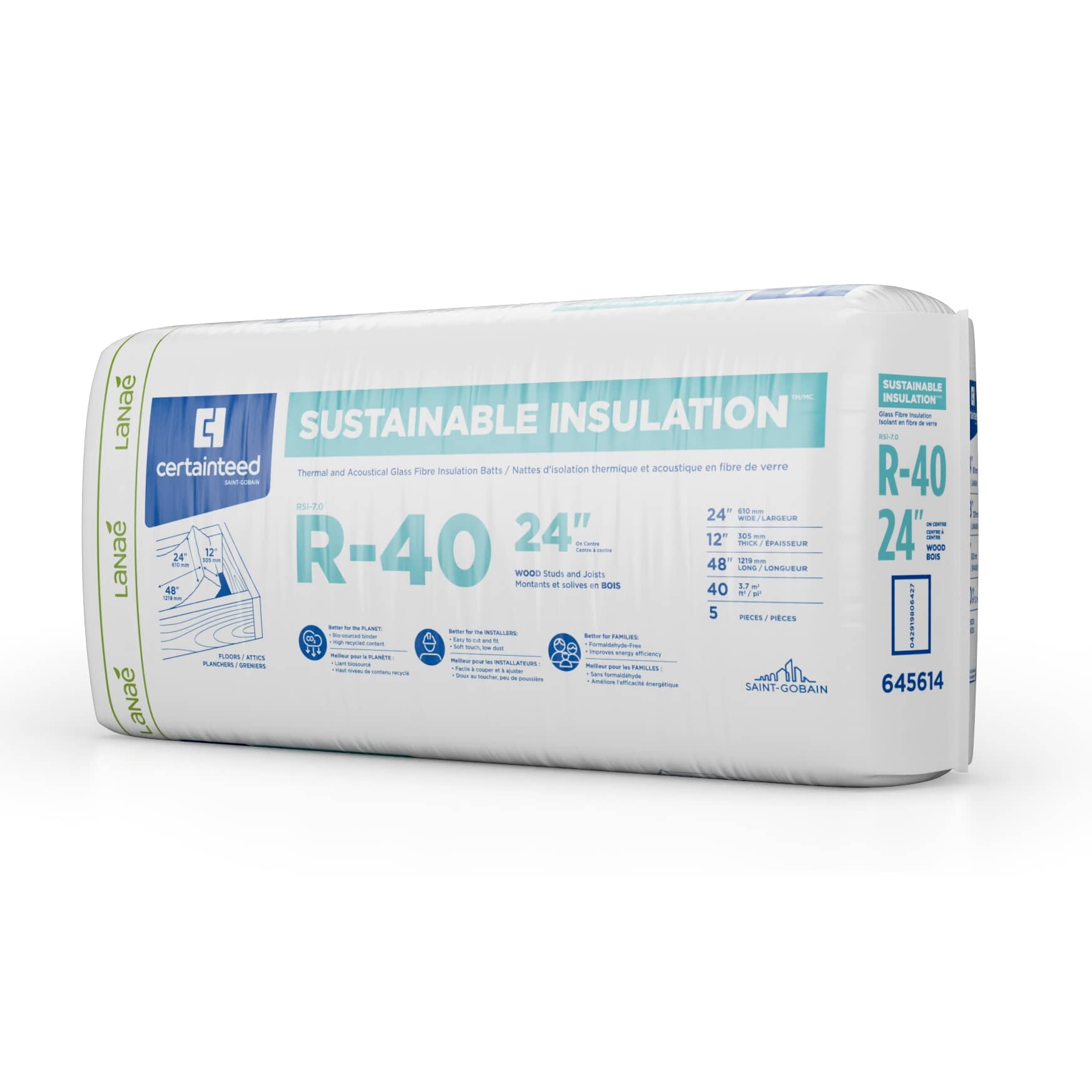 LANAE R40 x 24" Fiberglass Insulation, covers 40.0 sq. ft. | Home Hardware