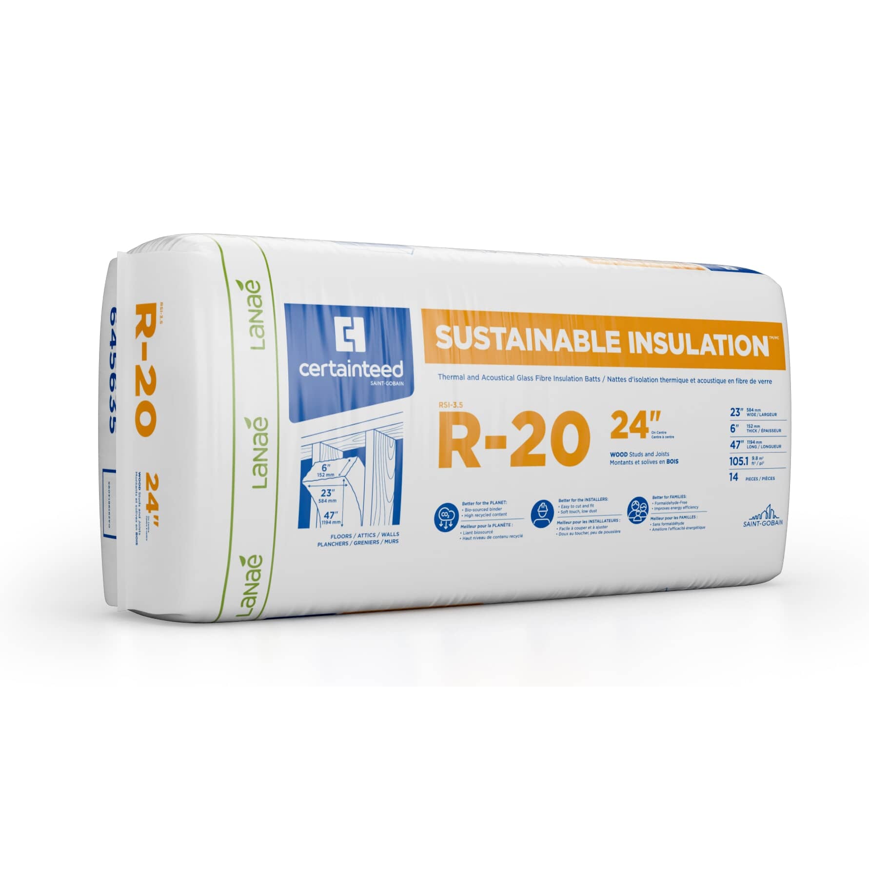 LANAE R20 x 23" Fiberglass Insulation, covers 105.1 sq. ft. | Home Hardware