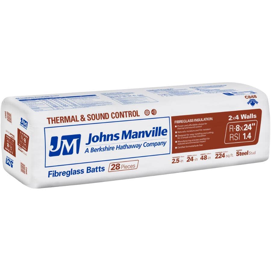 JOHNS MANVILLE R8 x 24" Fiberglass Insulation, covers 224 sq. ft ...