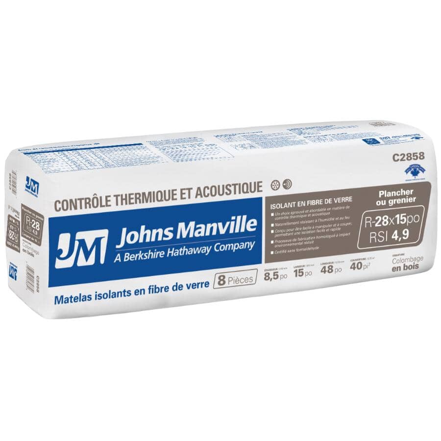 JOHNS MANVILLE R28 x 15" Fiberglass Insulation, covers 40 sq. ft ...