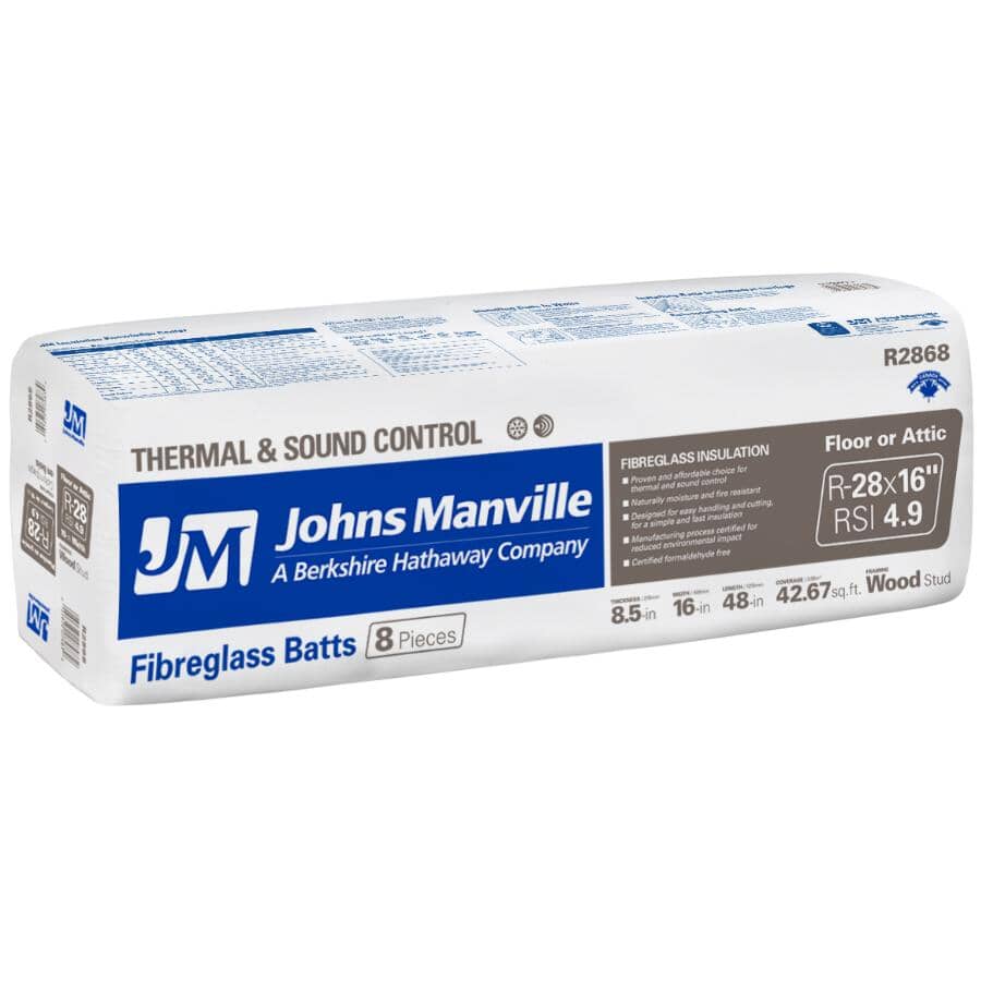 JOHNS MANVILLE R28 x 16" Fiberglass Insulation, covers 42.7 sq. ft ...