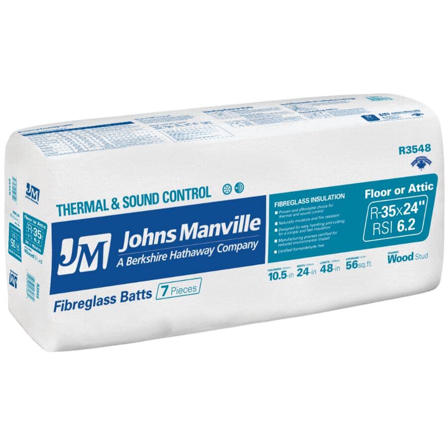 JOHNS MANVILLE R35 x 24" Fiberglass Insulation, covers 56 sq. ft ...