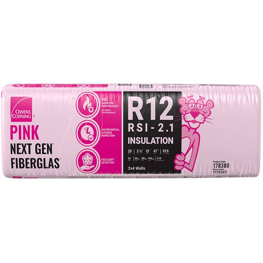 OWENS CORNING R12 x 15" Pink Insulation, covers 97.9 sq. ft. | Home ...