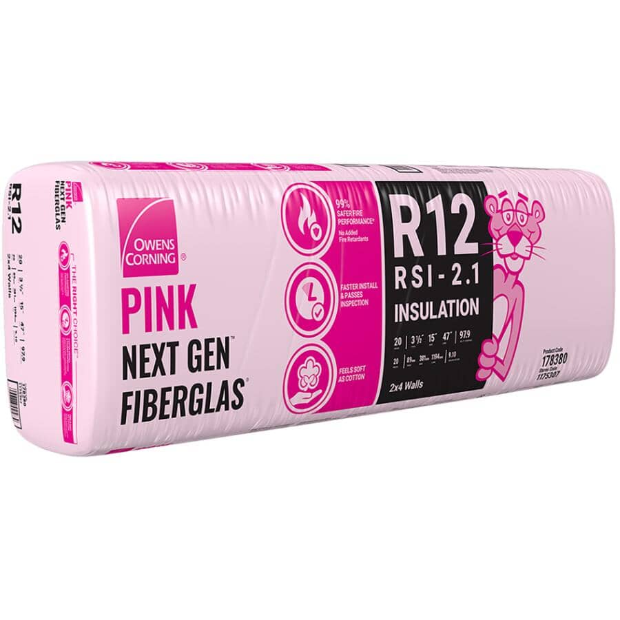 OWENS CORNING R12 x 15" Pink Insulation, covers 97.9 sq. ft. | Home ...