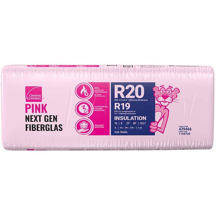 OWENS CORNING R20 x 23" Pink Insulation, covers 122.7 sq. ft. | Home ...