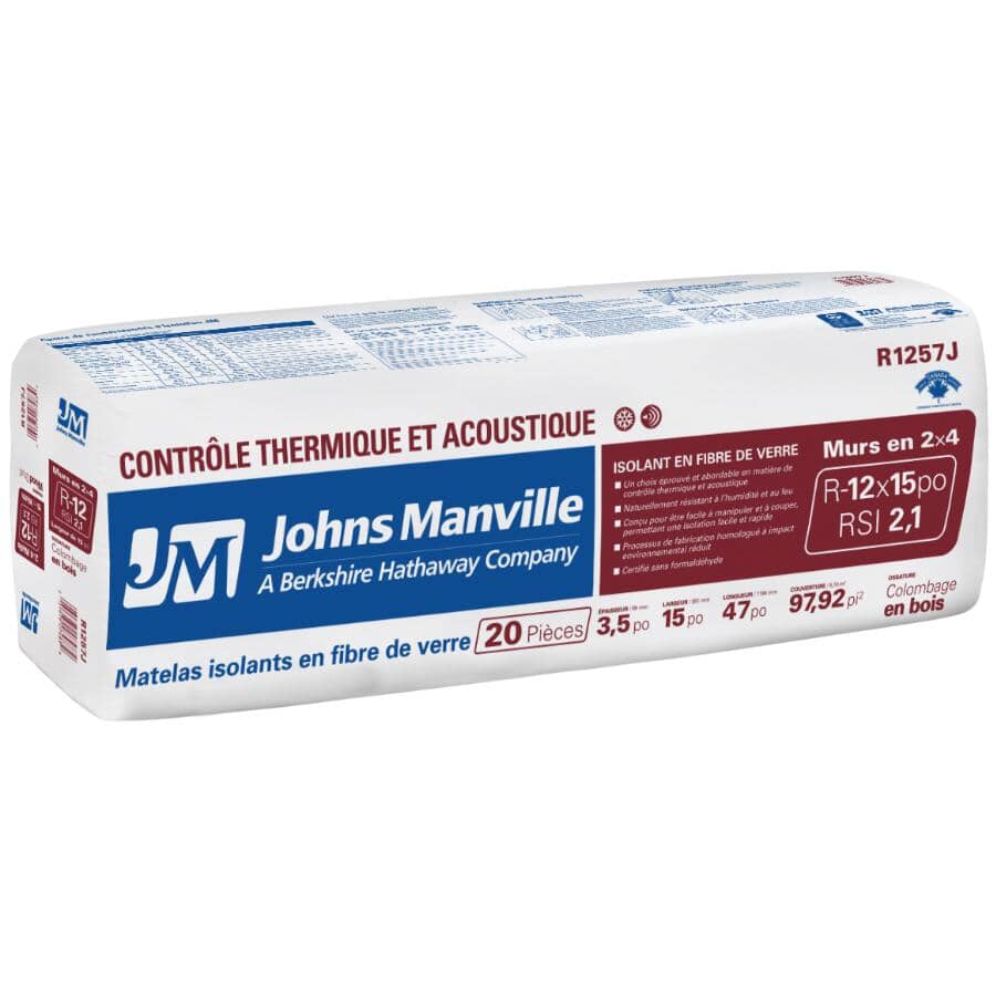 JOHNS MANVILLE R12 x 15" Fiberglass Insulation, covers 97.92 sq. ft ...