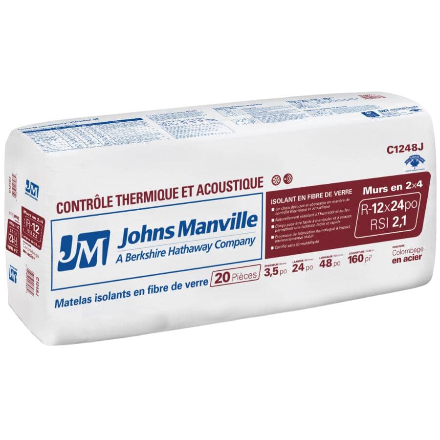 JOHNS MANVILLE R12 x 24" Fiberglass Insulation, covers 160 sq. ft ...