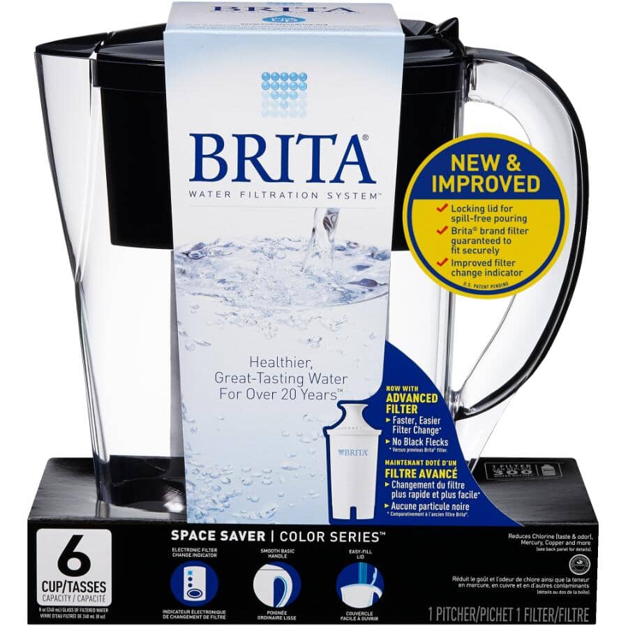 Space Saver Water Pitcher with Filter - Black, 6 Cup | Home Hardware