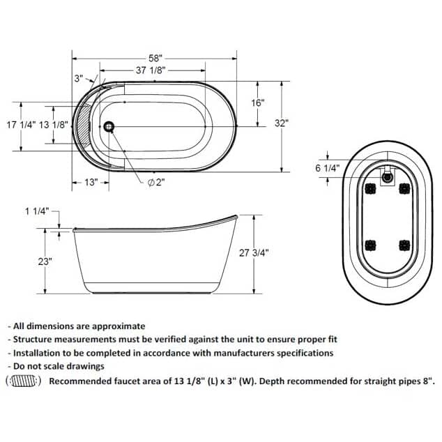 MAAX 58" x 32" Davis 2 Piece Freestanding Acrylx Tub | Home Hardware