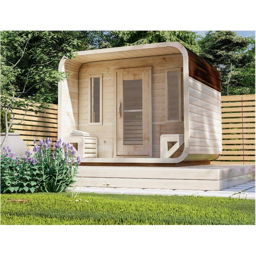 SAWMILL STRUCTURES BoxSauna™ Outdoor Electric Sauna with 2' Covered ...