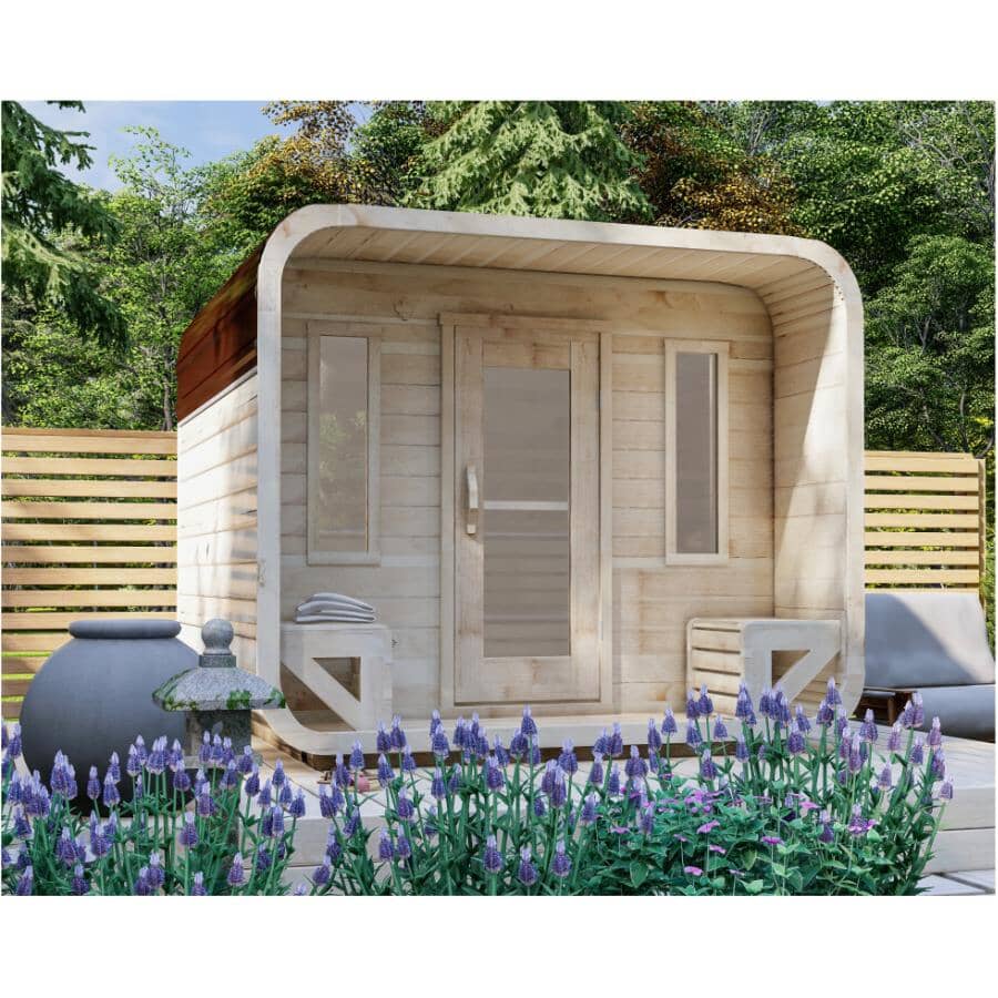 SAWMILL STRUCTURES BoxSauna™ Outdoor Electric Sauna with 2' Covered ...