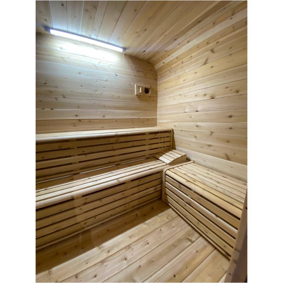 SAWMILL STRUCTURES BoxSauna™ Outdoor Electric Sauna with 2' Covered ...