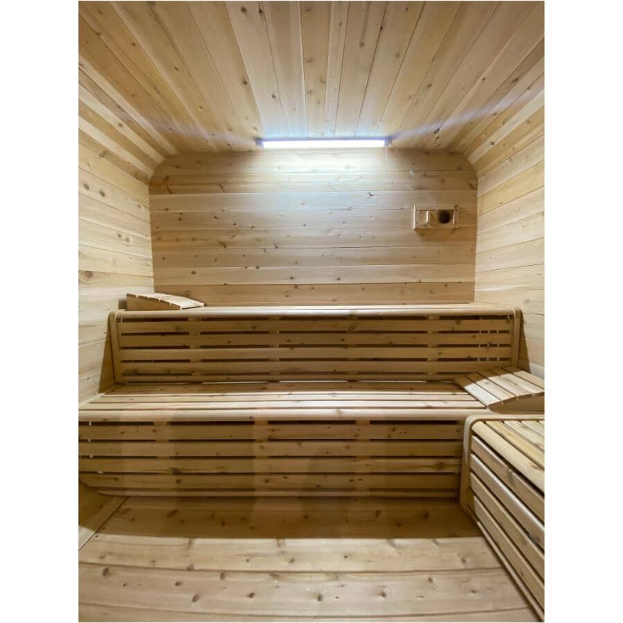 SAWMILL STRUCTURES Box Sauna™ Wood Burning Sauna with 2' Covered Porch ...