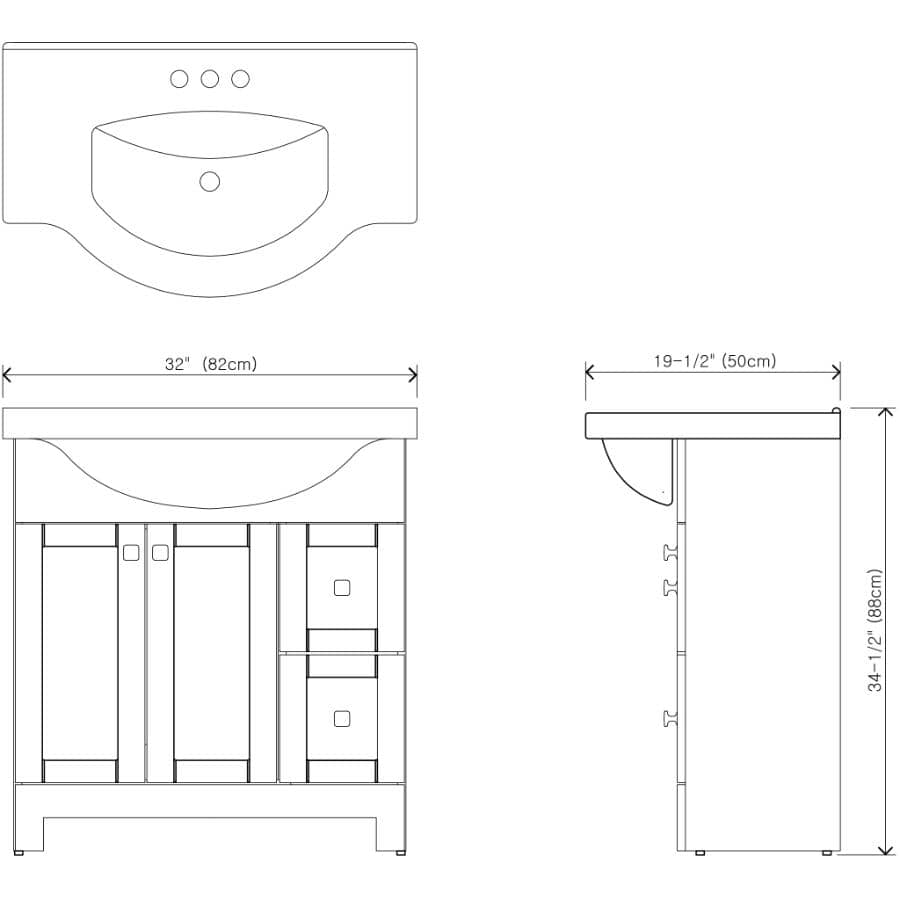 CHELINI 32" W x 19" D Clare Vanity with Vitreous China Top | Home Hardware