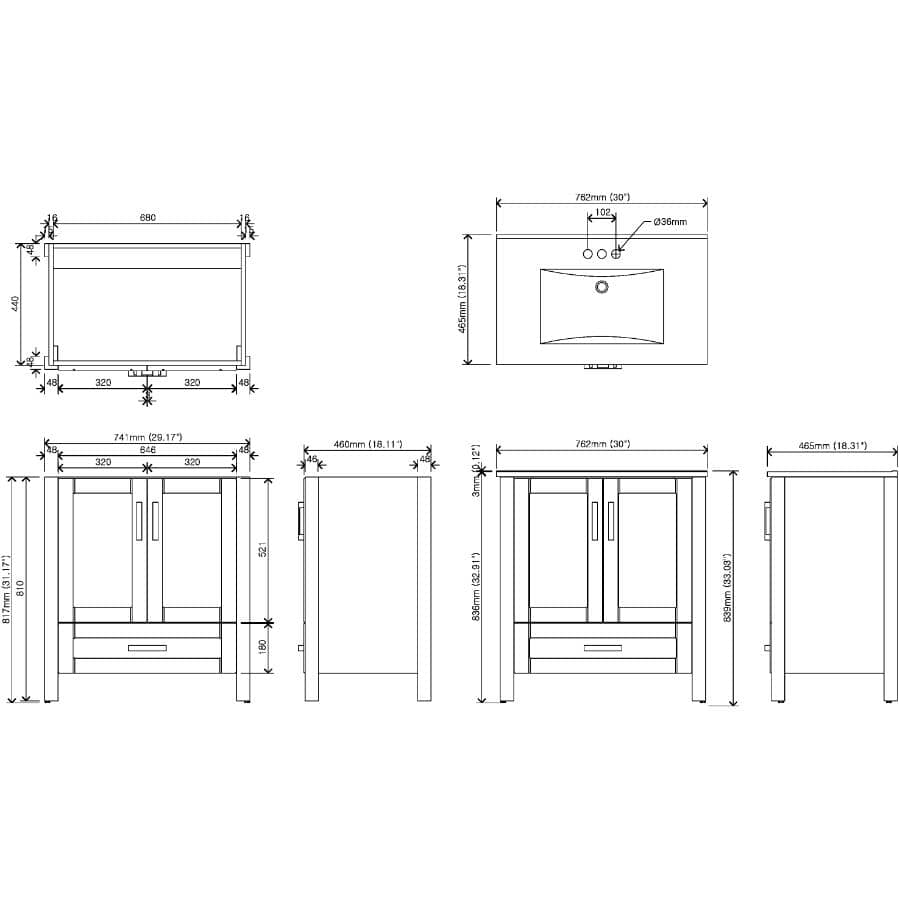 CHELINI 30" W x 18" D Clare Vanity with Vitreous China Top | Home Hardware