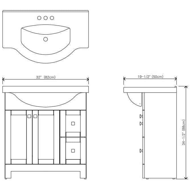 CHELINI 32" W x 19" D Clare Vanity with Vitreous China Top | Home Hardware