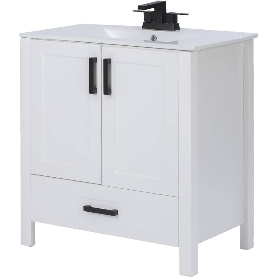 CHELINI Meuble-lavabo Clare avec dessus en porcelaine, blanc, 30 po de ...