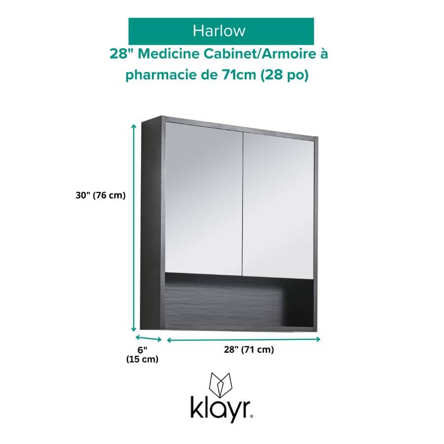 KLAYR 28" x 30" Harlow Single Door Medicine Cabinet with Display Shelf ...