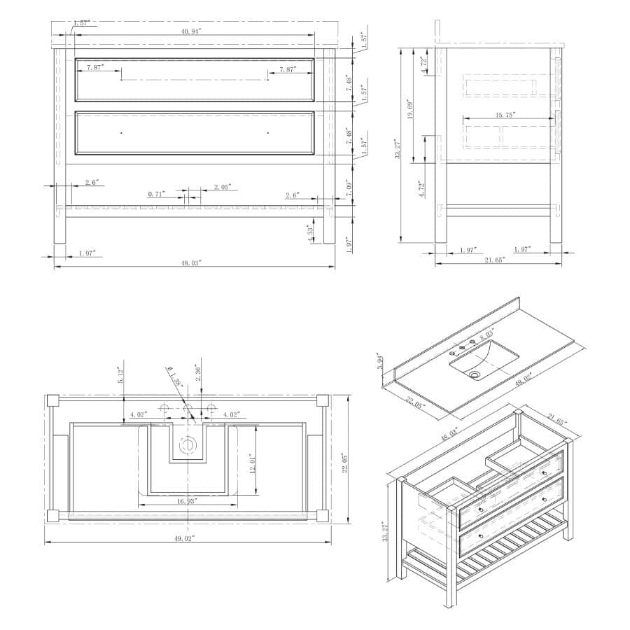 KLAYR 49" W x 22" D Paris Sink Vanity with Calacatta Quartz Stone Top ...