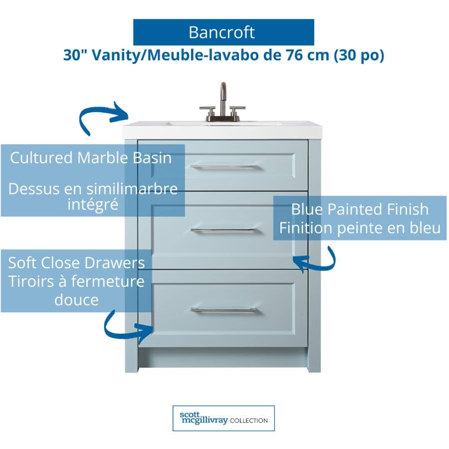 SCOTT MCGILLIVRAY 30" W x 22" D Bancroft Vanity with Cultured Marble ...