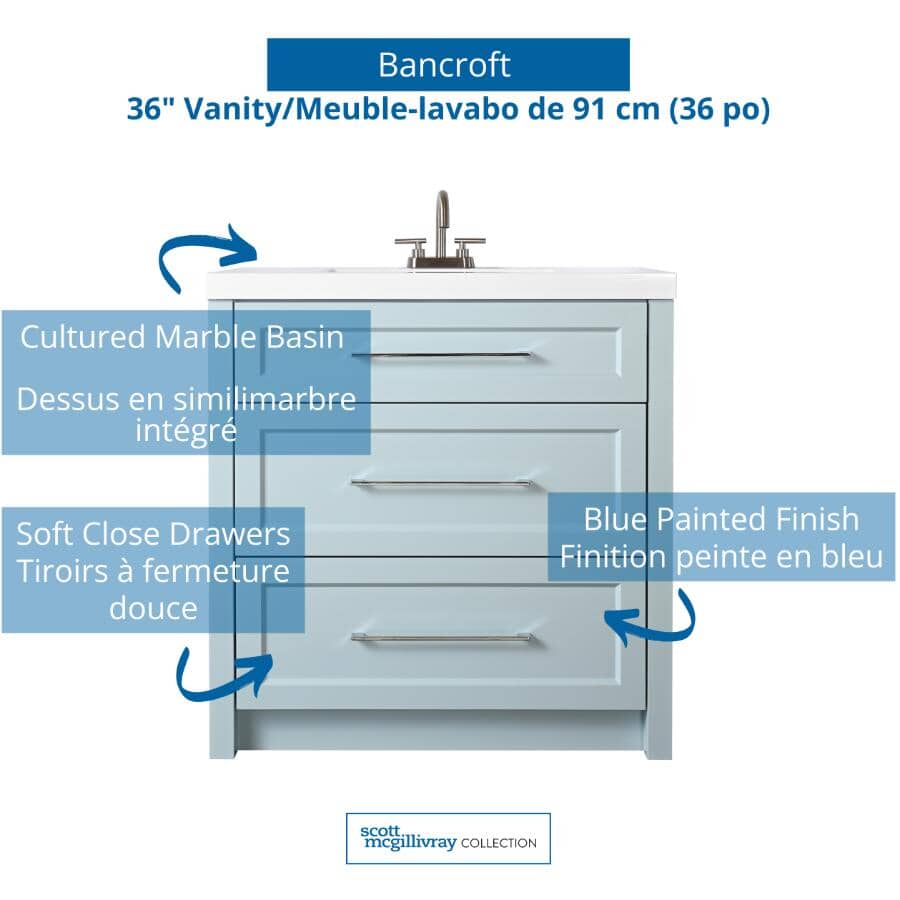 SCOTT MCGILLIVRAY 37" W x 22" D Bancroft Vanity with Cultured Marble ...