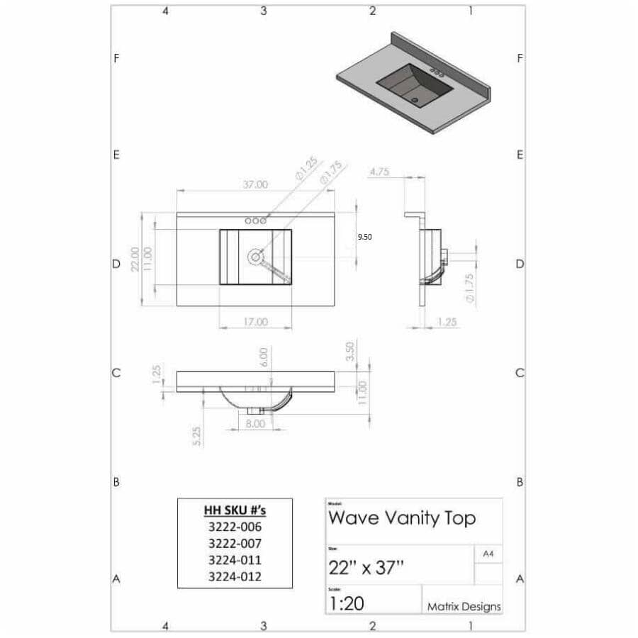 MATRIX DESIGNS 37" x 22" Cultured Marble Vanity Top | Home Hardware