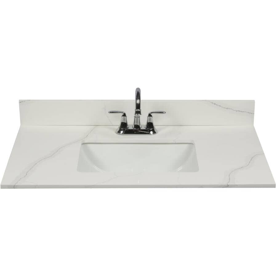 MATRIX DESIGNS 49" x 22" Quartz Vanity Top with Rectangular Ceramic ...