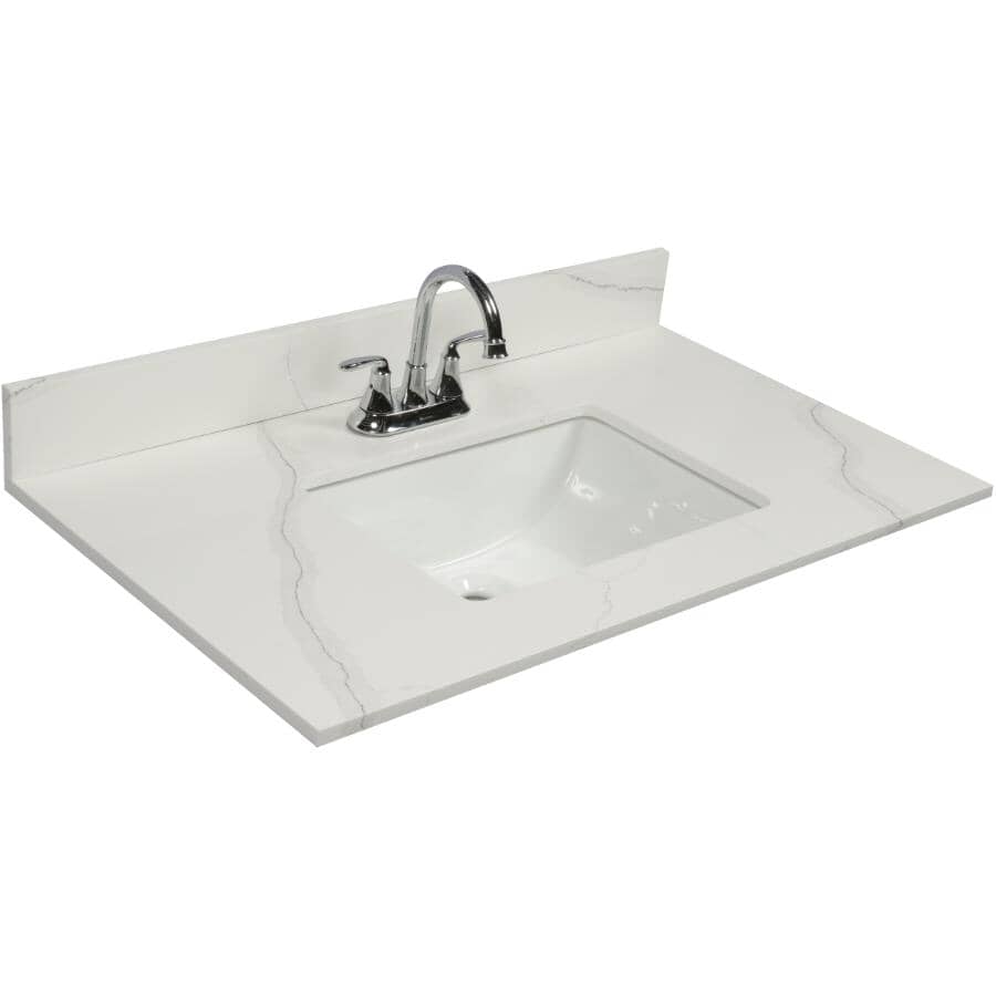 MATRIX DESIGNS 49" x 22" Quartz Vanity Top with Rectangular Ceramic ...