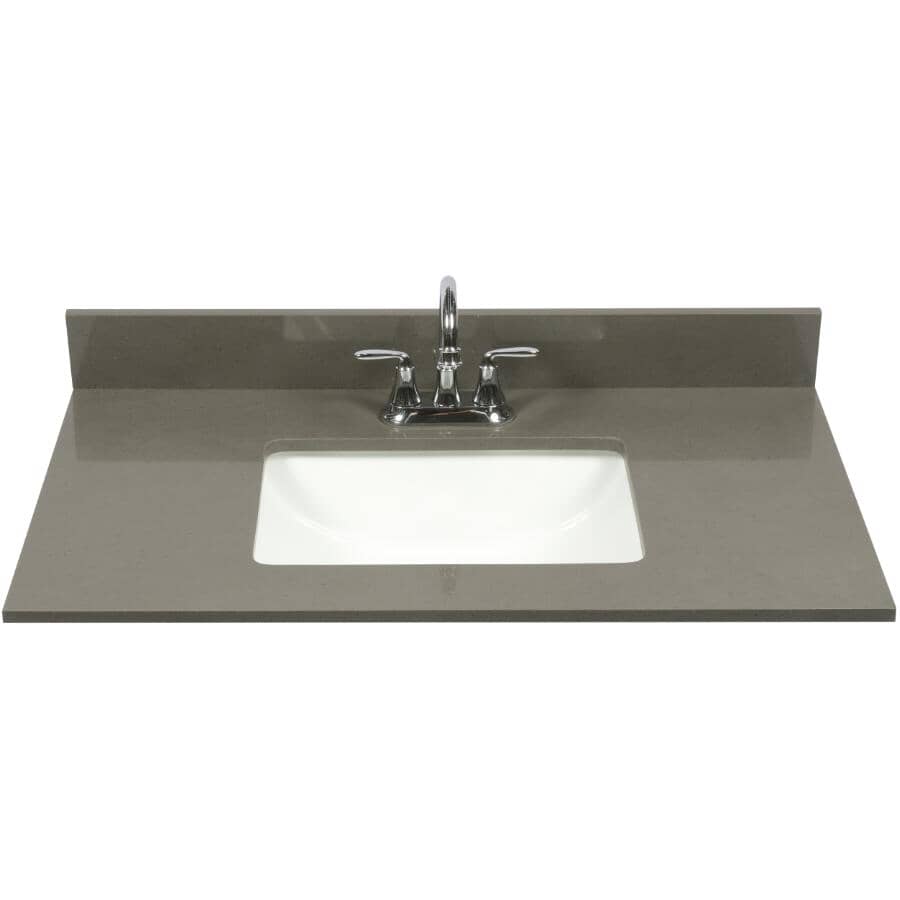 MATRIX DESIGNS 49" x 22" Quartz Vanity Top with Rectangular Ceramic ...