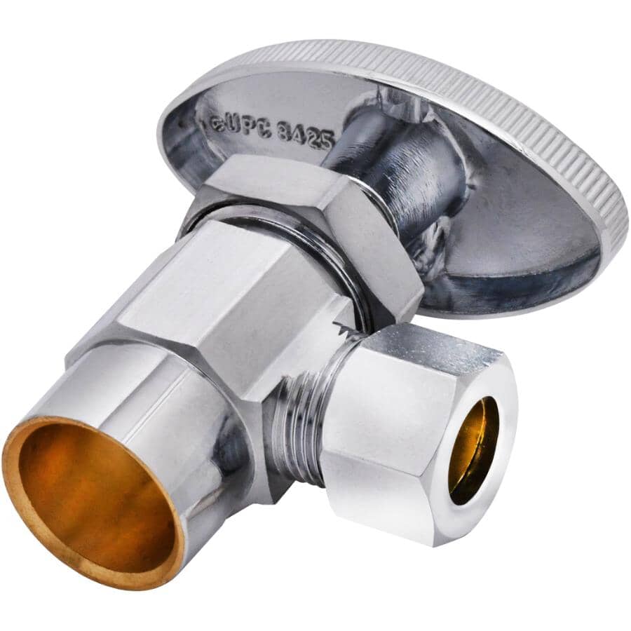 LYNCAR 1/2" Nominal Sweat x 3/8" Compression 90 Degree Angle Stop Valve ...