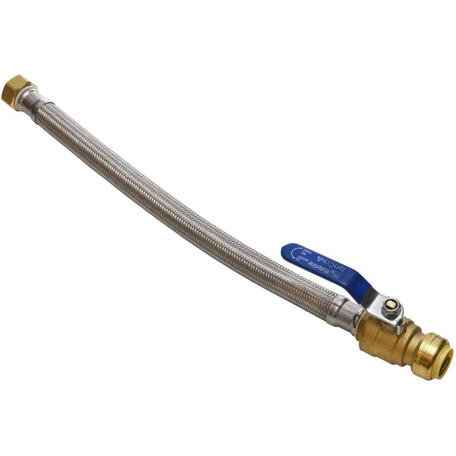 WATERLINE PRODUCTS 18" Push 'N' Connect Stainless Steel Braided Water ...