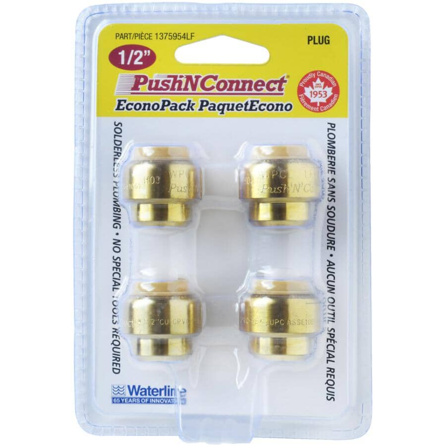 WATERLINE PRODUCTS 1/2" Push 'N' Connect Push Fit Brass Test Caps ...