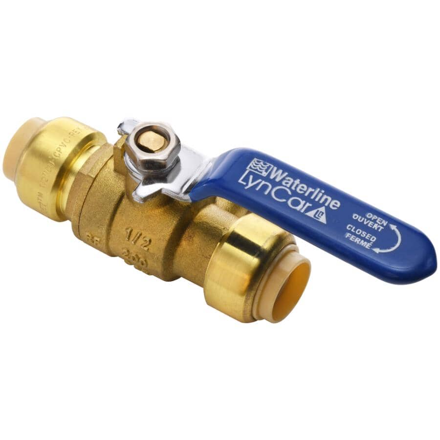 WATERLINE PRODUCTS 1/2" Push 'N' Connect Push Fit Brass Ball Valve with ...