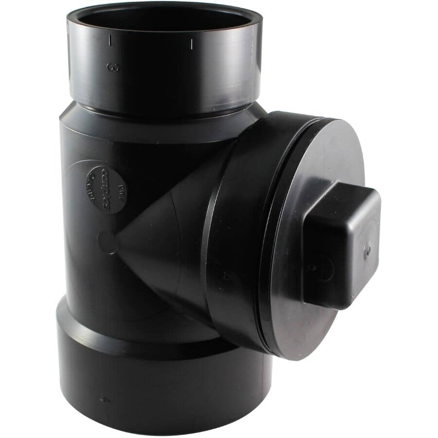 CANPLAS 4" Hub x 3" Hub x 4" ABS Cleanout Tee, with Plug | Home Hardware