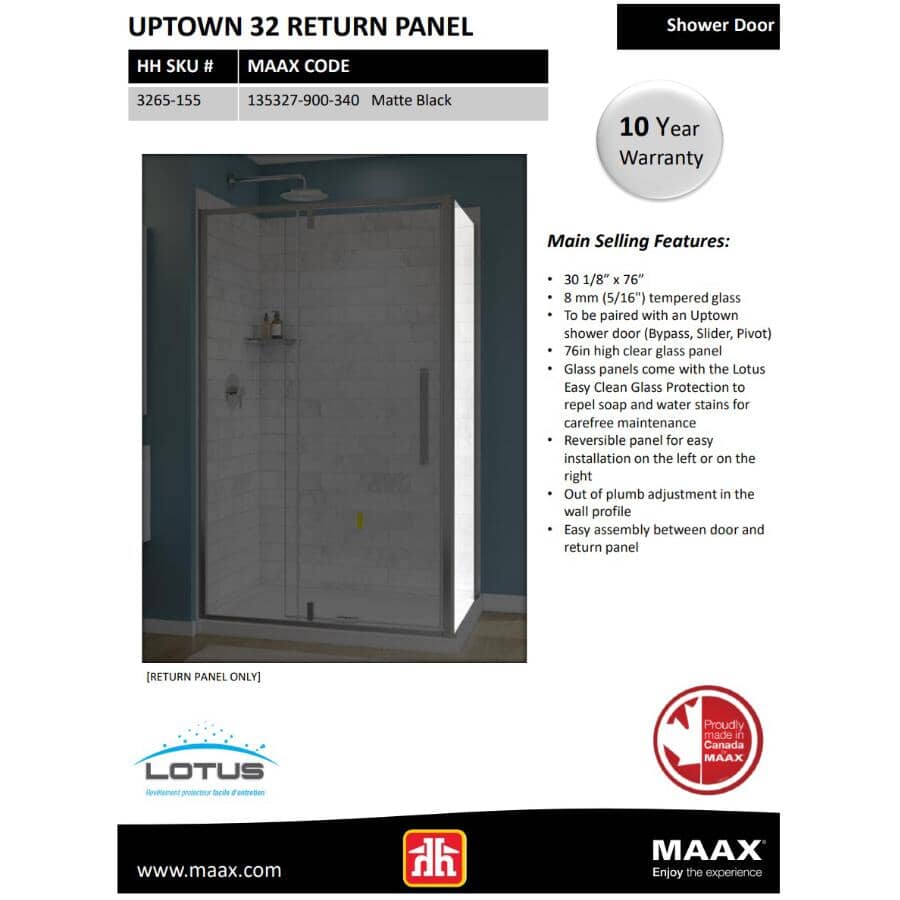 MAAX 32" x 76'' Uptown Frameless Return Panel | Home Hardware