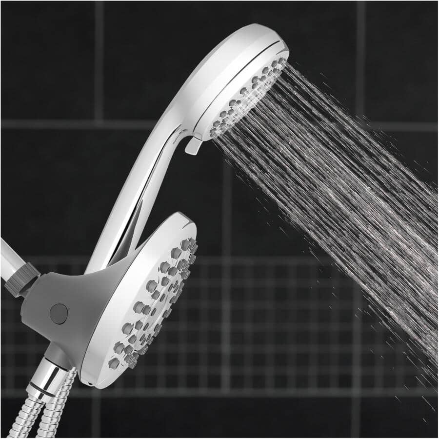 WATERPIK One Touch 8 Setting Dual Wall Mount & Handheld Showerhead with ...