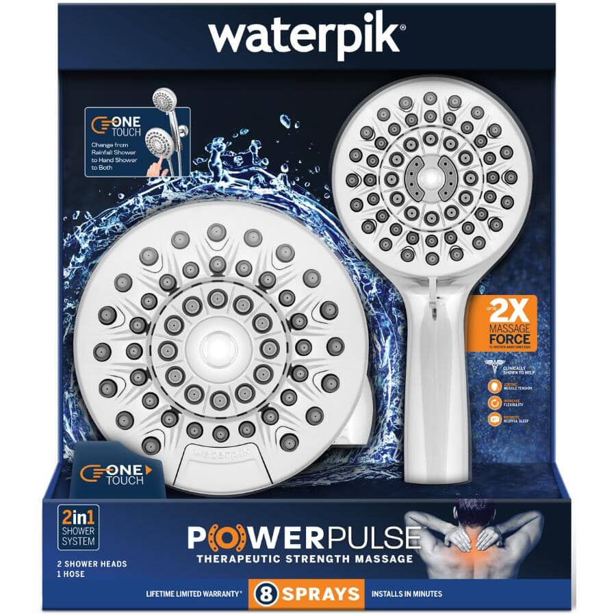 WATERPIK One Touch 8 Setting Dual Wall Mount & Handheld Showerhead with ...