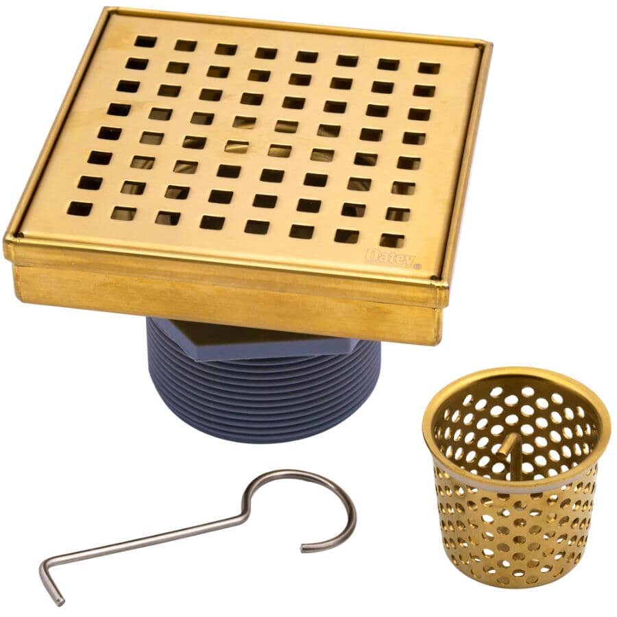 OATEY Designline 4" x 4" Square Shower Drain with Brushed Gold Grate ...