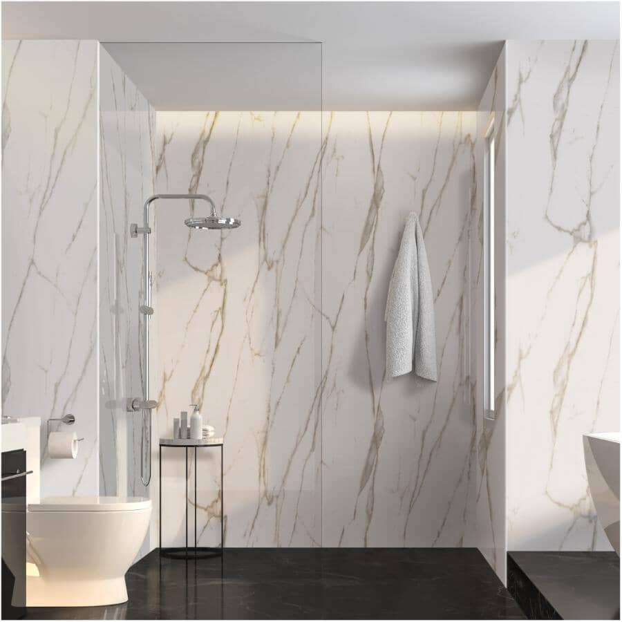 WETWALL 60" x 32" Augusta Calacatta 4-Piece Tub + Shower Surround ...