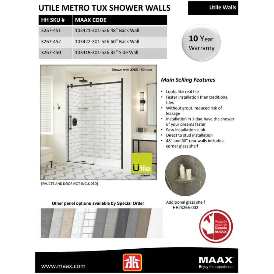 MAAX 32" x 80'' Utile Shower Side Wall | Home Hardware