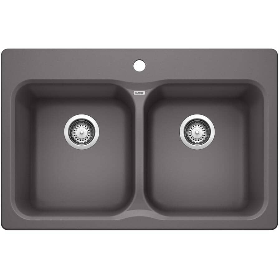 BLANCO 31.5" x 20.5" x 8" Vision Silgranit Dual Mount Double Bowl ...